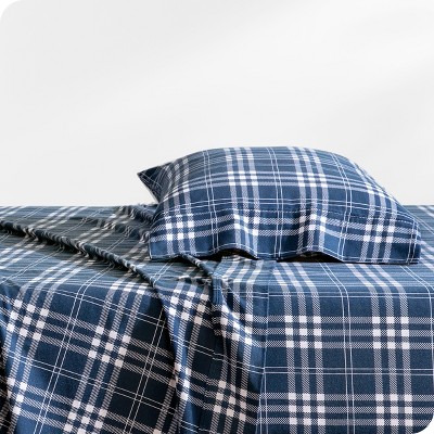 Stirling Plaid - Blue/white Cotton Flannel Twin Xl Sheet Set By Bare ...