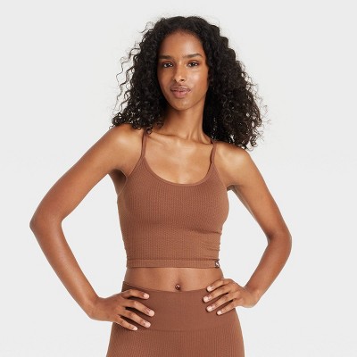 Women's Seamless Textured Cropped Support Tank Top - Joylab™ Brown L ...
