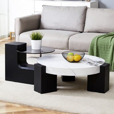 Xiyuyeu Stylish Detachable 2-decker Marble Round Coffee Table Set,large ...