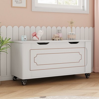 Kids Toy Box Chest Bench With Front Bookshelf Flip-top Lid Safety Hinge ...