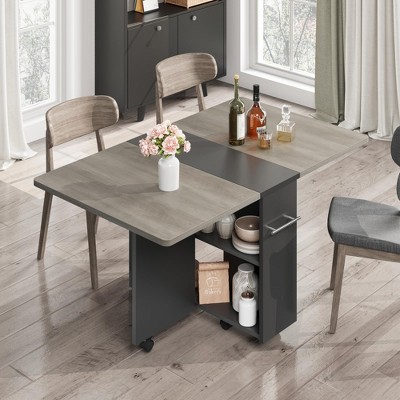 Folding Dining Table, Drop Leaf Dining Table With 6 Wheels And 2-layer ...