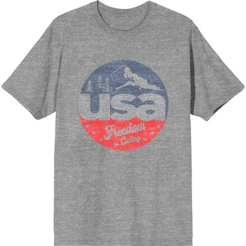 Americana Usa Freedom Is Calling Heather Gray Men's Crew Neck Short ...