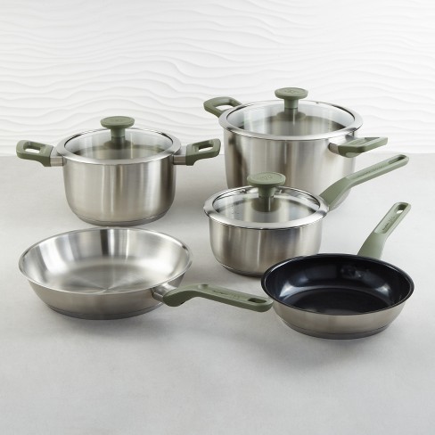 Berghoff Bolt 8pc Recycled 18 10 Stainless Steel Cookware Set With Glass Lids Green Target