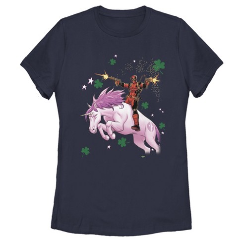 Women's Marvel St. Patrick's Day Deadpool Unicorn T-shirt - Navy Blue ...
