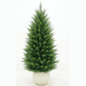 Set of 2 Artificial Pine Trees in White Round Pots, Realistic Faux ...