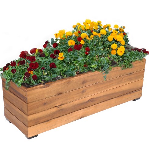 Sunnydaze Indoor/outdoor Rectangle Acacia Wood Planter Box With Plastic ...
