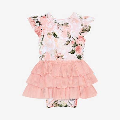 Posh Peanut® Vintage Pink Rose Ruffled Tulle Tiered Bodysuit Dress : Target