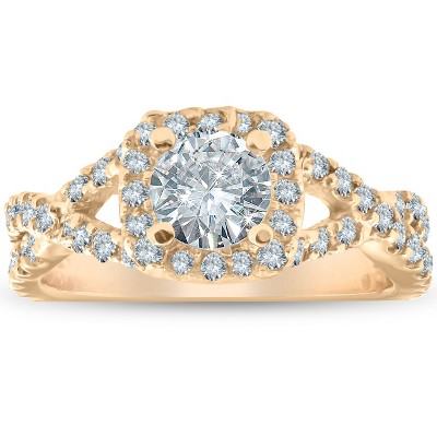 Pompeii3 1 Ct Diamond Cushion Halo Engagement Ring In 14k White Yellow Or Rose Gold - Size 5 ...