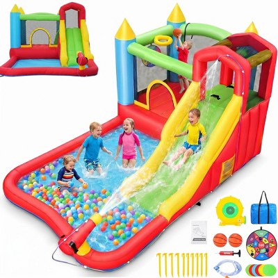 YOUNGFIT Inflatable Bounce House with Slide - 8-in-1 Bouncy Castle with ...