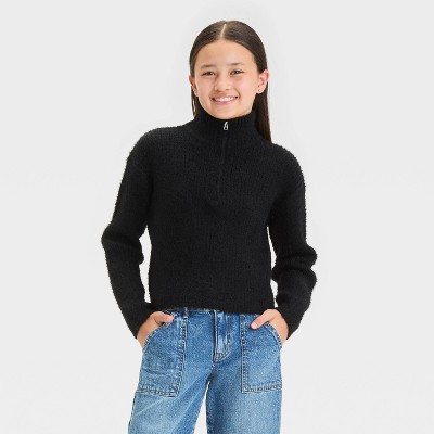 Hope & Henry Girls' Long Sleeve Pointelle Yoke Ruffle Sweater, Kids ...