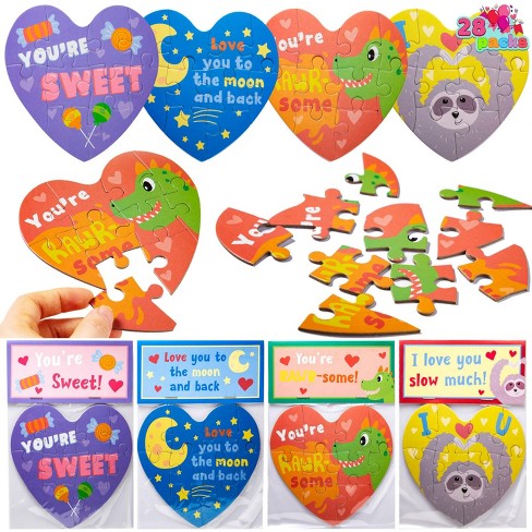 Joyfy 28 Packs Valentines Day Heart Jigsaw Puzzle With Cards Set For ...