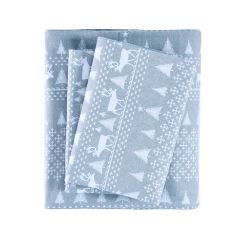 California King Patterned Flannel Sheet Set Blue Winter Frost : Target