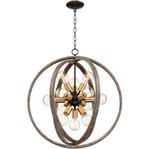 Possini Euro Design Stedman Wood Grain Orb Chandelier 25" Wide Modern ...
