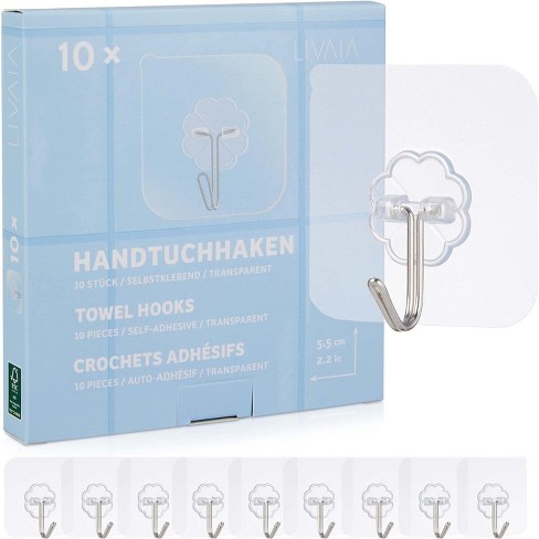 Livaia Towel Hooks Stick On: 10 Clear Self Adhesive Hooks For Clothes ...