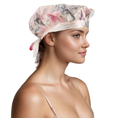 Unique Bargains Faux Silk Floral Hair Bonnet Pink Purple 1 Pc : Target