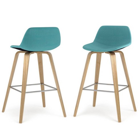 Set Of 2 Cacey Bentwood Counter Height Barstools With Light Wood Aqua Blue Wyndenhall Upholstered Plywood Frame Target