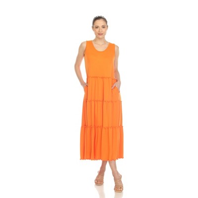 Women's Scoop Neck Tiered Midi Dress Pale Tiger Orange Large - White ...