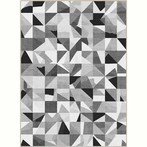 Well Woven Geometric Modern Washable Area Rug - Black + White Mosaic ...