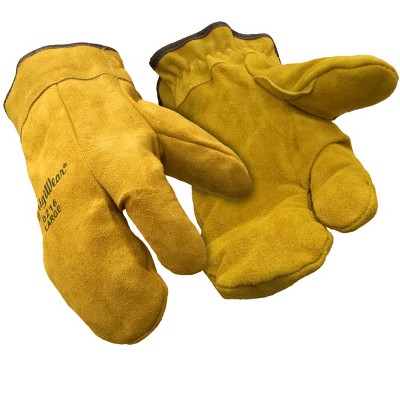 Refrigiwear Three Finger Split Cowhide Leather Mitten Gloves (gold, X ...