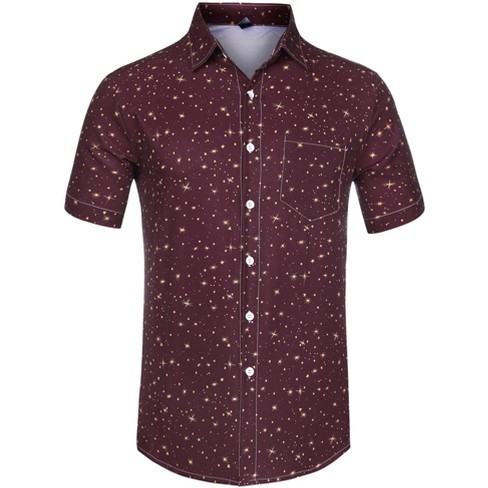 Lars Amadeus Men's Star Print Button Down Short Sleeves Casual Summer ...