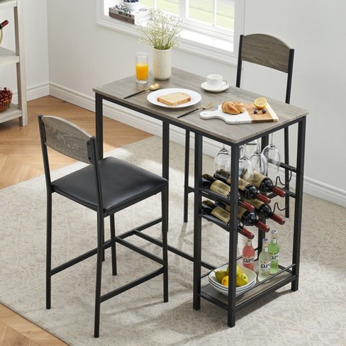 Whizmax Bar Table Set For 2 With Storage Shelf And Wine Rack, Dining ...