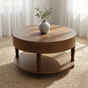 31.5" Mid-Century Modern Round Coffee Table with Hidden Compartment, 2 ...