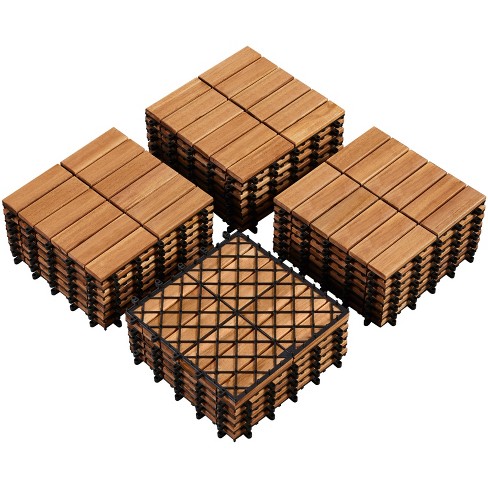 Yaheetech Pack Of 27 Interlocking Wood Flooring Tiles, Natural Wood-12 ...
