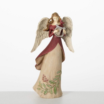 9.75"h Sullivans Christmas Angel With Harp Figurine, Multicolor : Target