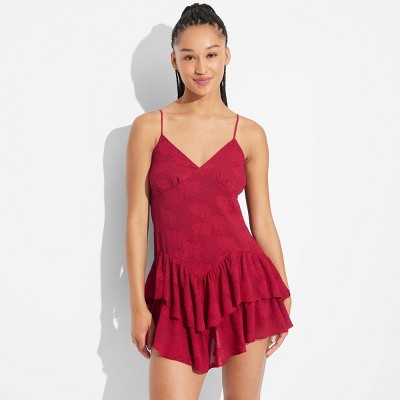 Women's Game Day Ruffle Mini Skater Dress - Wild Fable™ Cherry Red Xl ...