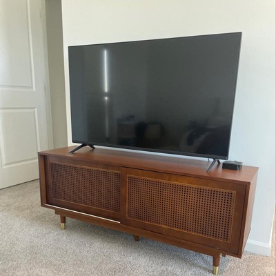 Allen Tv Stand For Tvs Up To 60" With Faux Rattan Sliding Doors Walnut ...