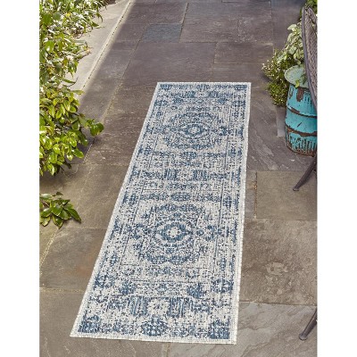 Unique Loom 2' 0 X 8' 0 Runner Indoor/outdoor Traditional Teal Runner ...