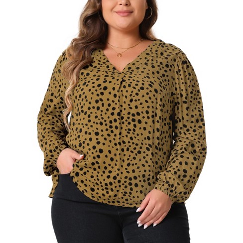 Agnes Orinda Women's Plus Size V Neck Long Sleeve Polka Dot Blouses ...