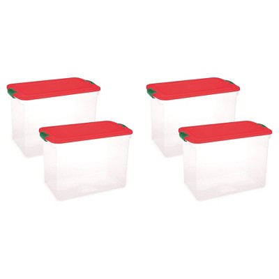 Homz 112 Quart Stackable Durable Plastic Clear Base Holiday Storage ...