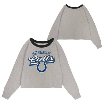 Nfl Indianapolis Colts Girls' Gray Crew Fleece Hooded Sweatshirt : Target