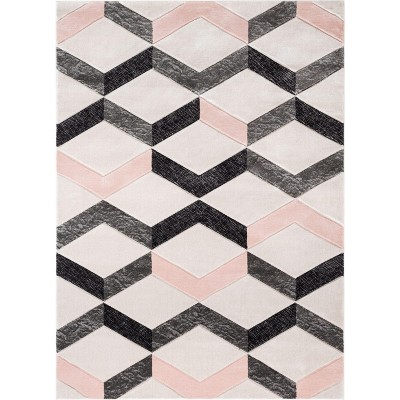 Well Woven Naya Blush Pink Modern Geometric Diamond Boxes Pattern Area ...