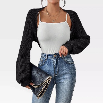 Womens Sweater Bolero Long Sleeve Cropped Shrugs Open Front Sweater ...