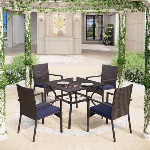 5pc Patio Dining Set With Square Metal Table & 4 Pe Rattan Chairs ...