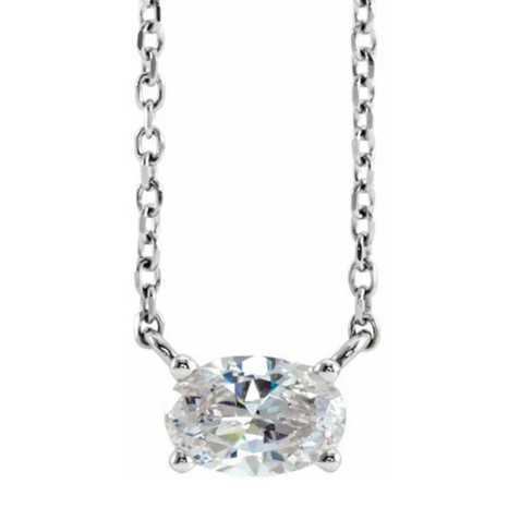 Pompeii3 1/3ct Oval Shape Sideways Solitaire Diamond Necklace In 14k ...