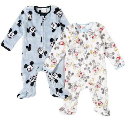 Disney Mickey Mouse Newborn Baby Boys Fleece 2 Pack Zip Up Coveralls Blue / White 6-9 Months ...