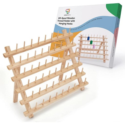 Jumblcrafts 60-spool Wooden Embroidery Thread Holder W/ Hanging Hooks ...
