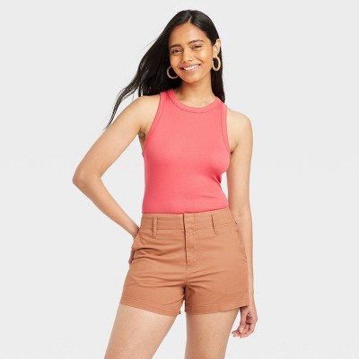 Women's Slim Fit Ribbed High Neck Tank Top - A New Day™ Coral Xl : Target