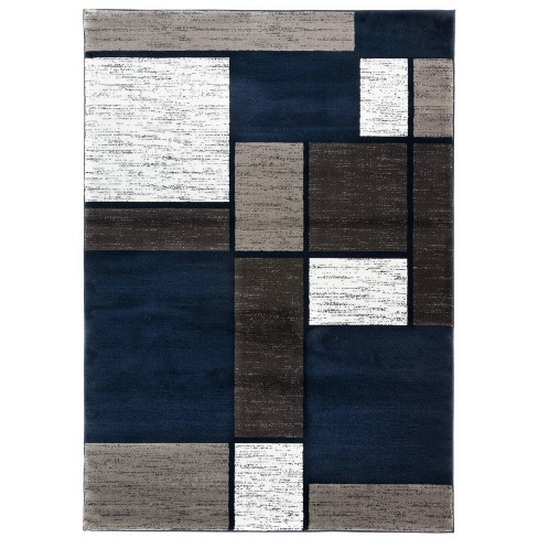 World Rug Gallery Contemporary Modern Boxed Color Block Navy 5'3"x7'3 ...