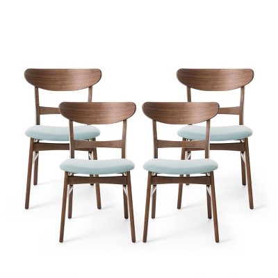 Set Of 4 Idalia Mid century Modern Dining Chairs Mint walnut Upholstered Rubberwood Frame Christopher Knight Home Target