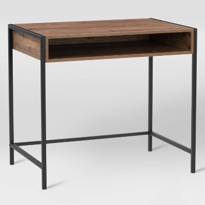 Sleek Rustic Brown Faux Wood Desk with Cubby Storage