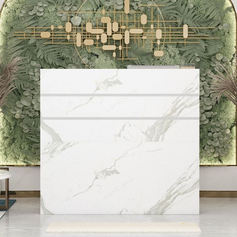 Fufu&gaga White Working Reception Desk L Shaped Desk Marble White : Target