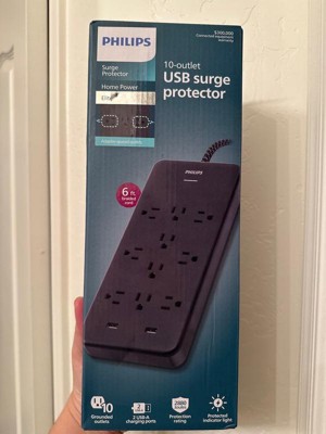 Philips 10-outlet Surge 6' Braided Cord 2880j 2 Usb-a - 2.4a Adapter ...