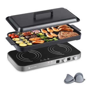 Dual Induction Cooktop with Grill Pan, 2 Burner 1800W Max, 9 Power & 7 ...