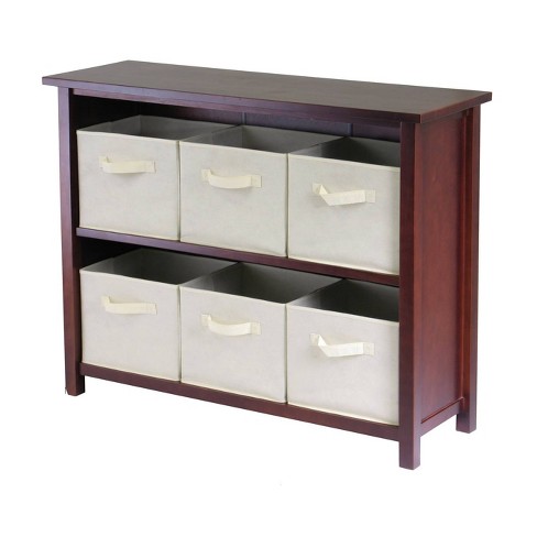 Verona 30" Storage Shelf With 6 Baskets - Walnut/beige - Winsome : Target