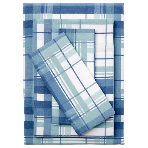 Brylanehome Cotton Flannel Print Sheet Set - Full, Soft Blue Plaid : Target