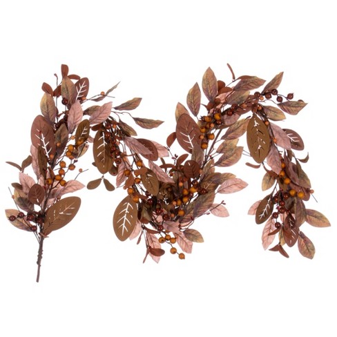 Vickerman 5' Artificial Light Brown Fall Berry And Wood Leaf Garland ...